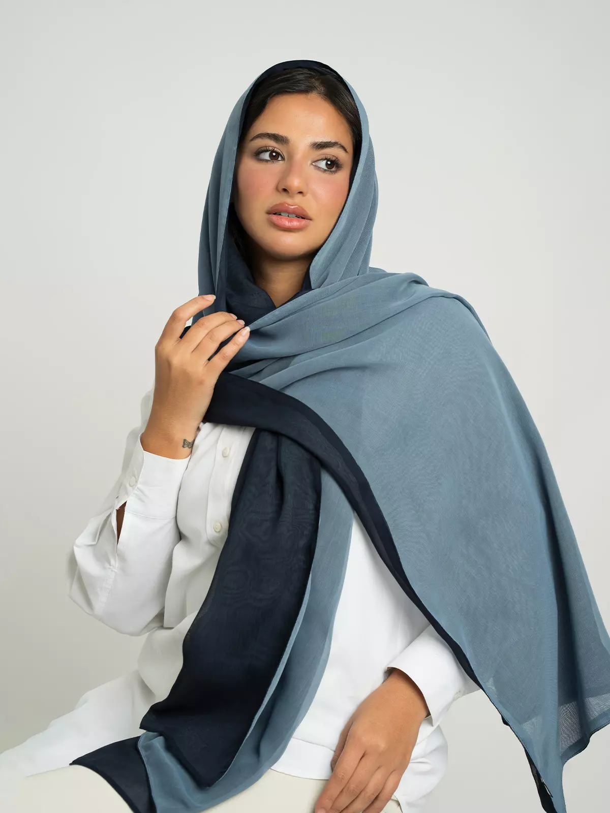 Latest Abayas, Clothing & Tarha Blue Double Face Shades Voile Tarha