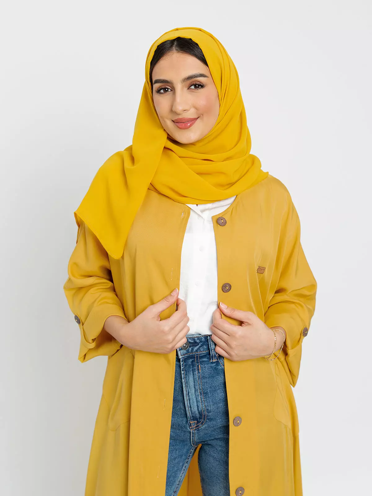 Latest Abayas, Clothing & Tarha Yellow - Hoodie-less Abaya