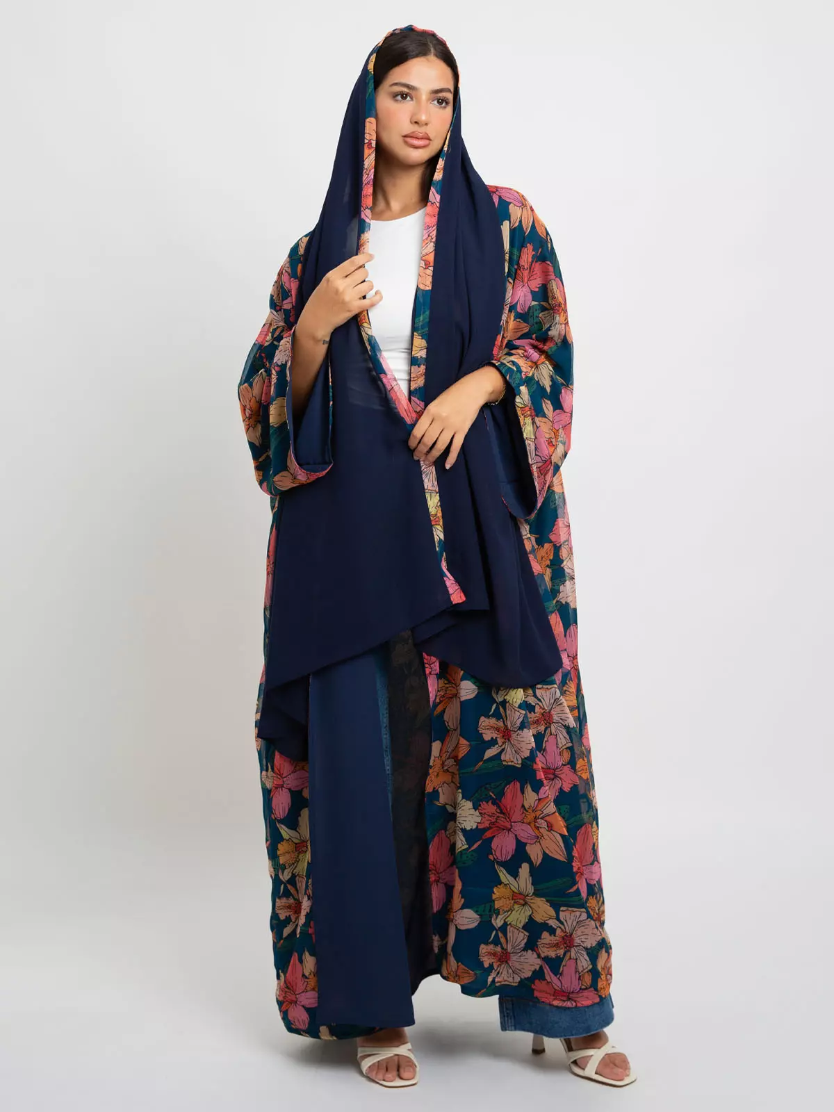 Latest Abayas, Clothing & Tarha Double Face Chiffon Abaya | Navy ...