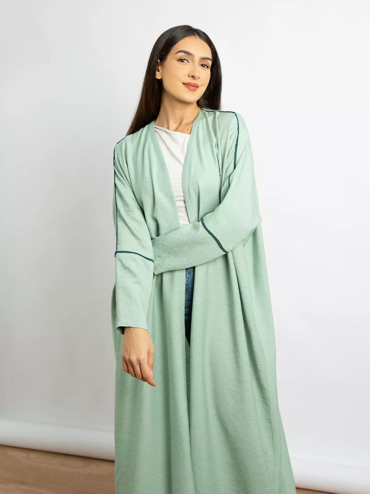Latest Abayas, Clothing & Tarha Light green half bisht abaya | Elegant ...