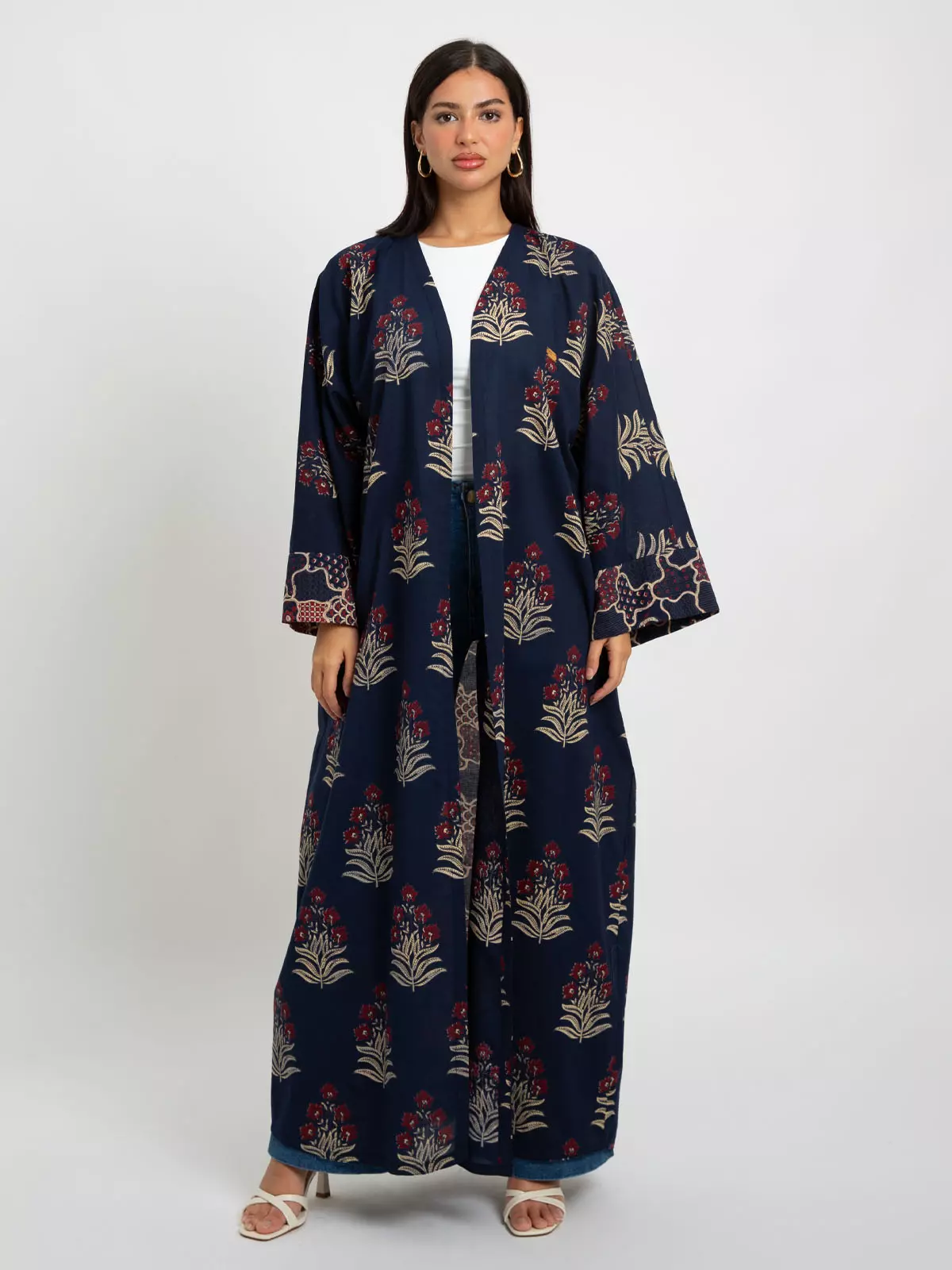 Latest Abayas, Clothing & Tarha Wide-cut Cotton Abaya | Navy Printed Abaya