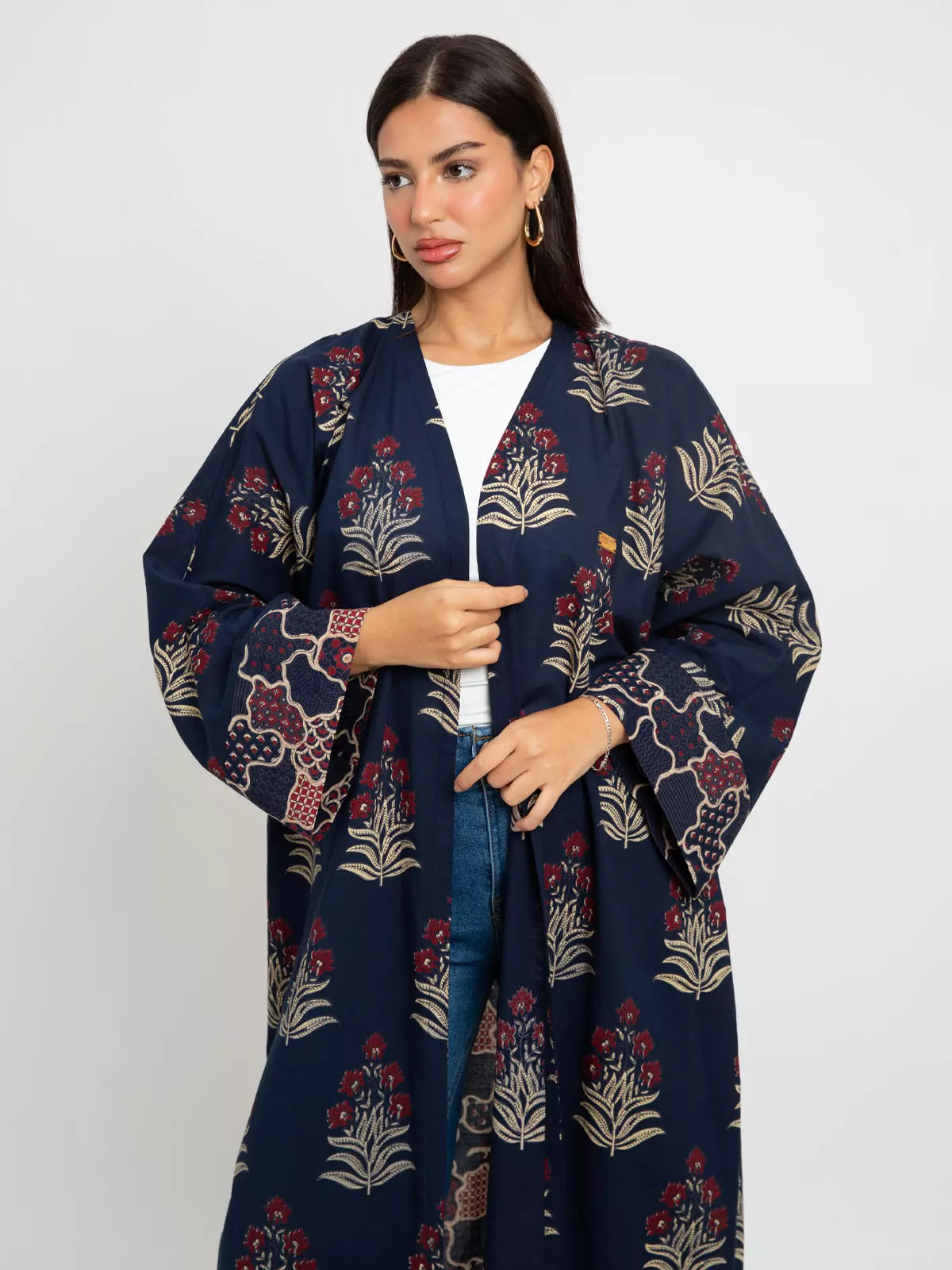 Latest Abayas, Clothing & Tarha Wide-cut Cotton Abaya | Navy Printed Abaya
