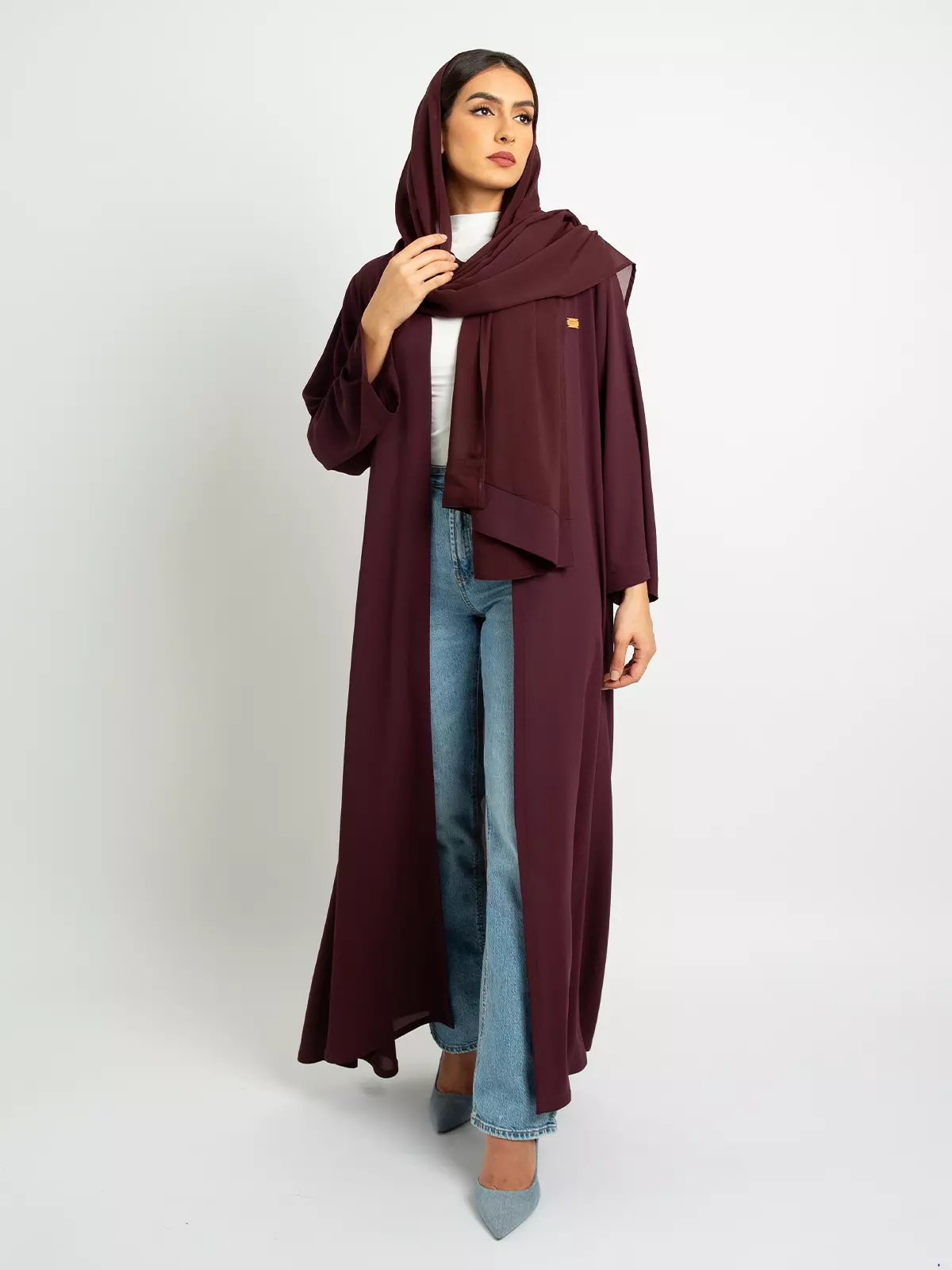 Latest Abayas, Clothing & Tarha Maroon Half Cloche Abaya | Soft Abaya
