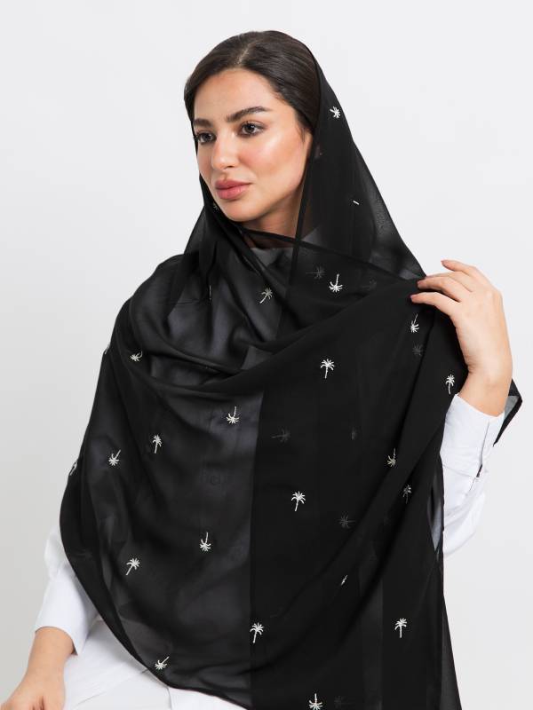 Latest Abayas, Clothing & Tarha Black with Palm Tree Laser Tarha ...