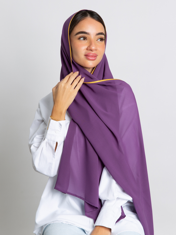 Latest Abayas, Clothing & Tarha Purple with Meshlah Kulfa Laser Tarha