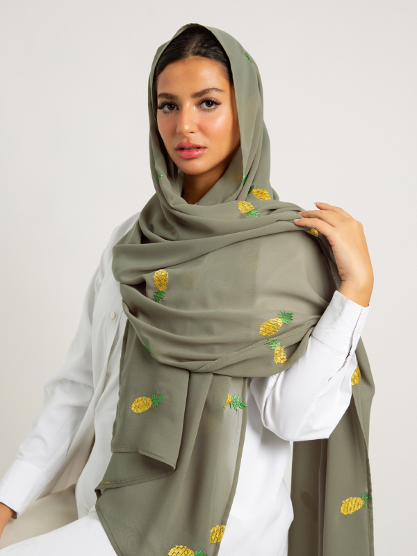 Latest Abayas, Clothing & Tarha Olive with Pineapple Laser Tarha ...