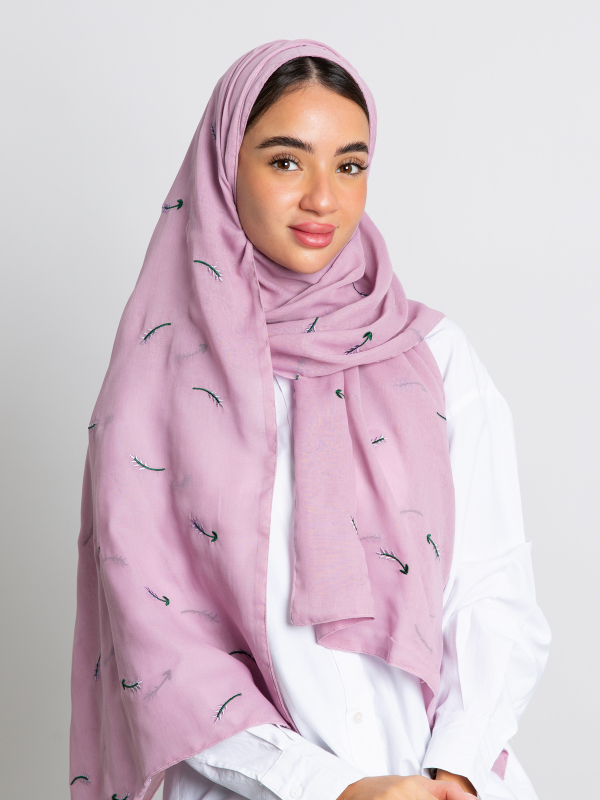 Latest Abayas, Clothing & Tarha Pink Lavender Embroidery | Voile Tarha