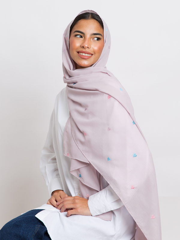 Latest Abayas, Clothing & Tarha Pink with hearts Chiffon Tarha ...