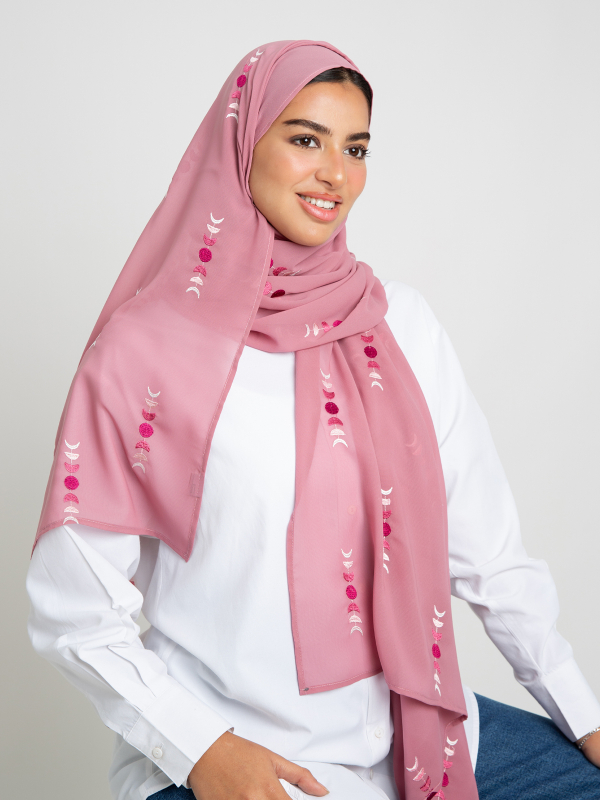 Latest Abayas, Clothing & Tarha Pink with Moon Laser Tarha | Kaafmeem Hijab