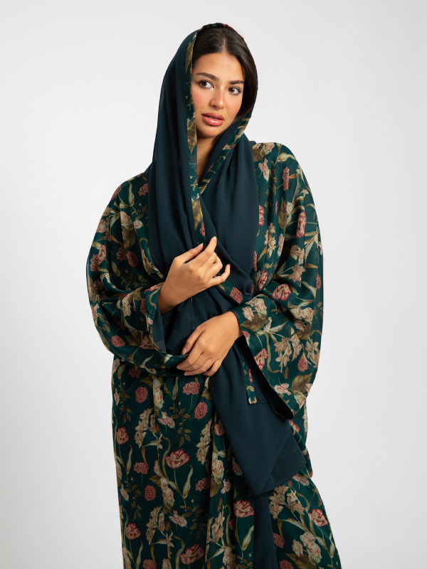 Latest Abayas, Clothing & Tarha Wide Chiffon Abaya | Teal Printed ...