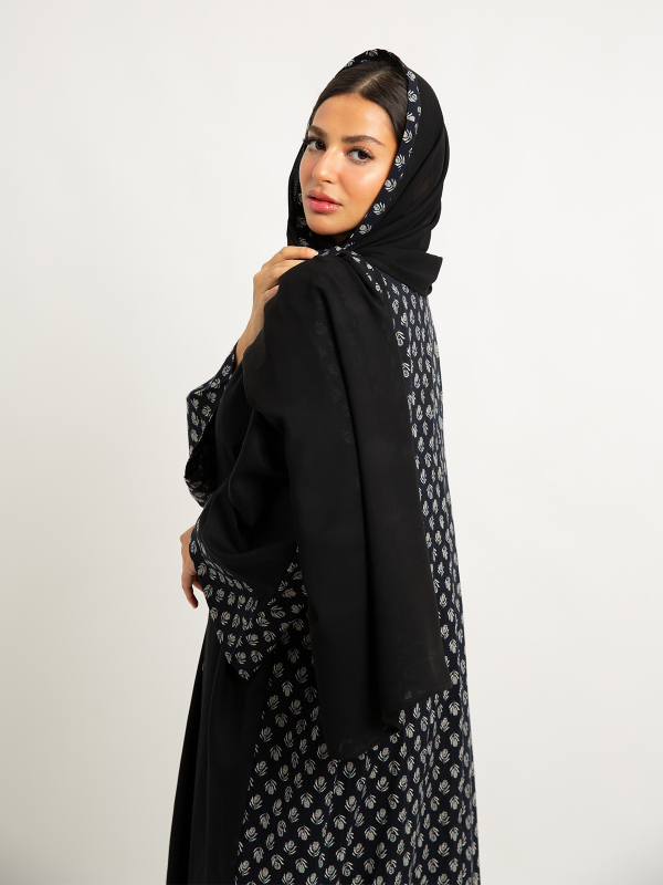 Latest Abayas, Clothing & Tarha Wide-cut Cotton Abaya | Black Printed Abaya