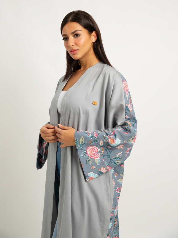 Latest Abayas, Clothing & Tarha Wide-cut Cotton Abaya | Gray Printed Abaya