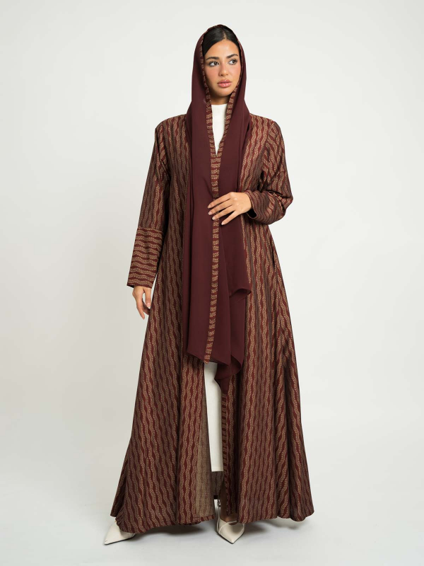 Latest Abayas, Clothing & Tarha A-cut Modal Abaya | Maroon Printed Abaya