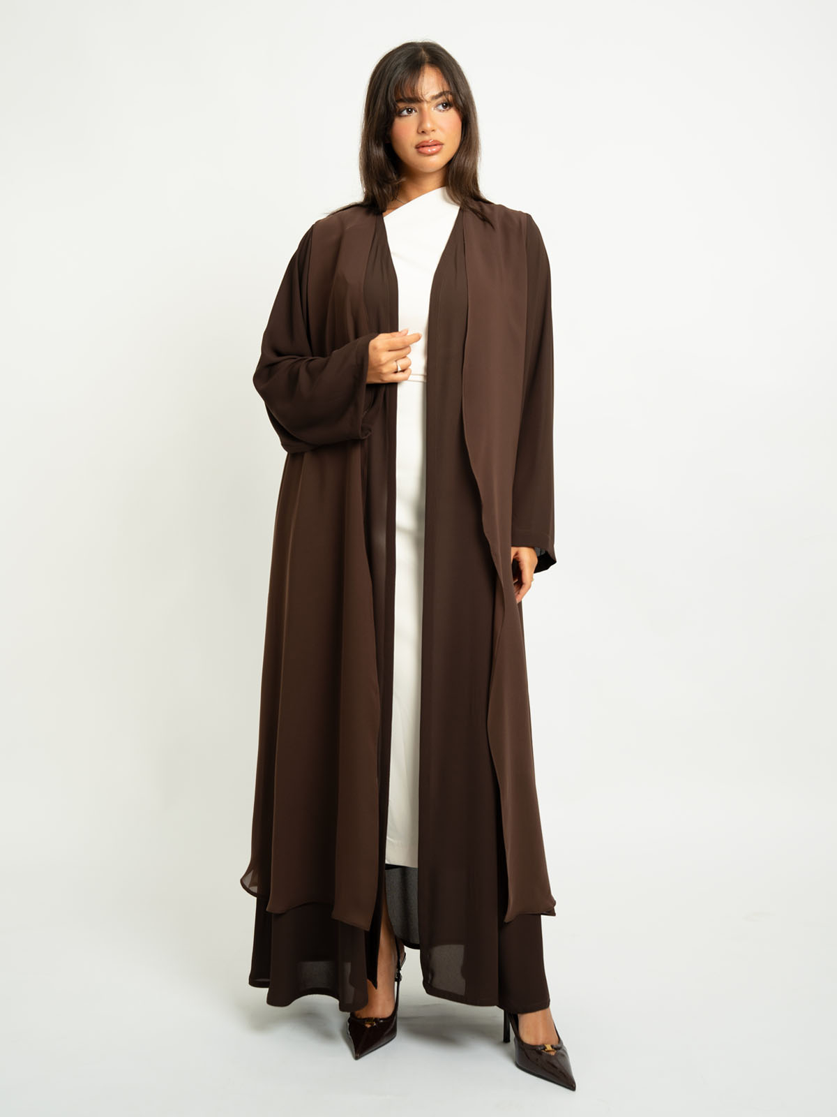 Latest Abayas, Clothing & Tarha Chiffon Abaya | Brown A-cut Abaya