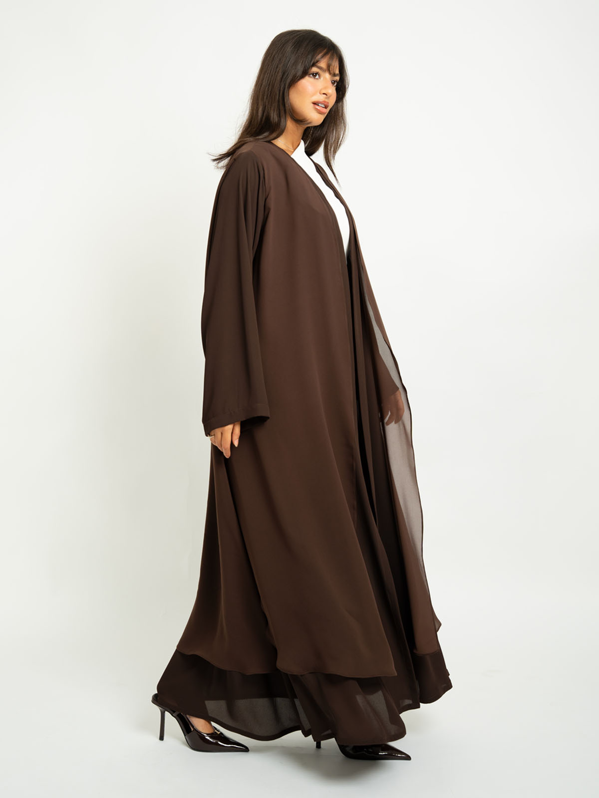 Latest Abayas, Clothing & Tarha Chiffon Abaya | Brown A-cut Abaya